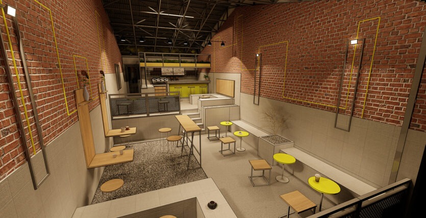 Desain Cafe Sederhana di Ruko Kecil Luas 60 Meter - Rozi & Co